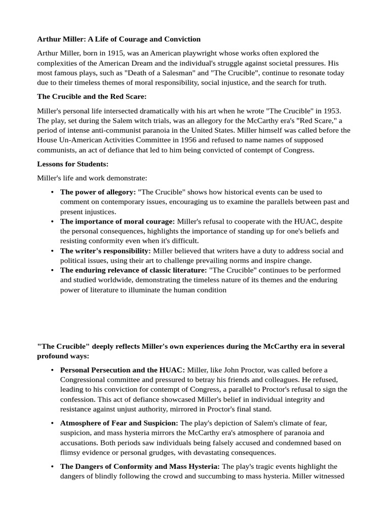 LESSON - Arthur Miller & McCarthyism | PDF