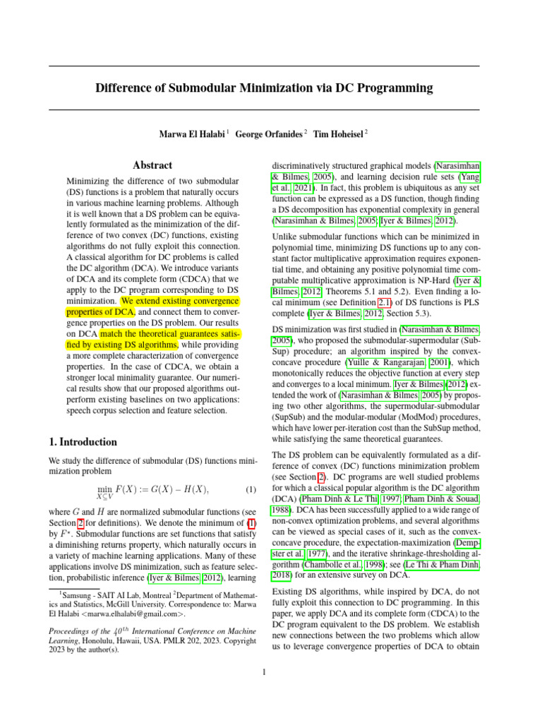 Difference of Submodular Minimization Via DC Programming - Marked | PDF