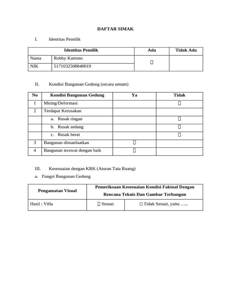 Daftar Simak _Villa Apuh B.1 | PDF