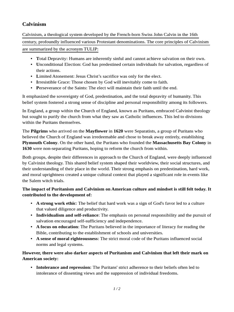 Background - Calvinism (Tulip) | PDF