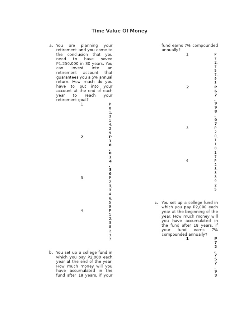 Time Value of Money - Exercises With Ans. | PDF | Present Value | Interest