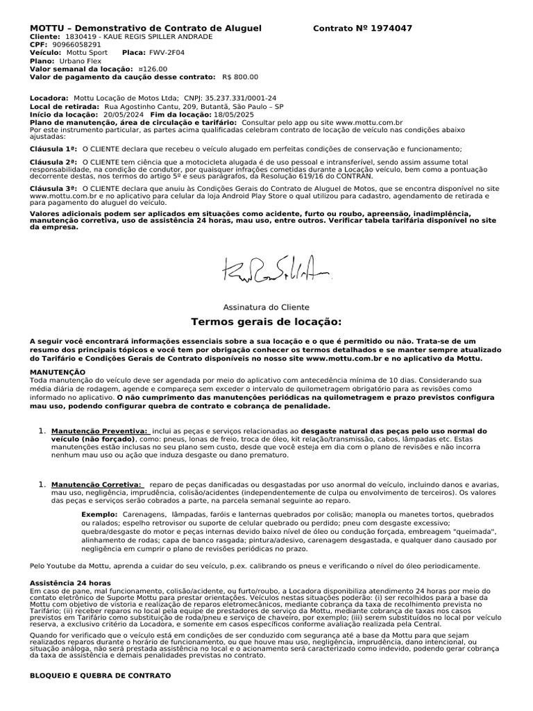 Mottu - Demonstrativo de Contrato - 1974047-1 | PDF