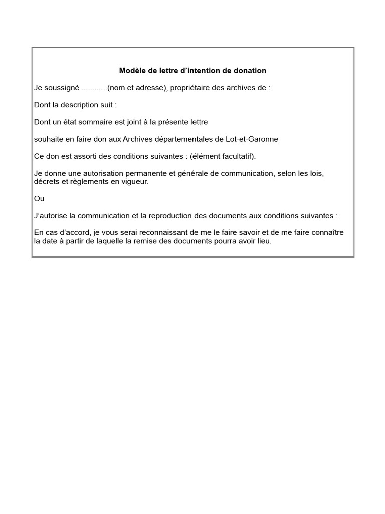 Modèle de Lettre D'intention de Donation | PDF