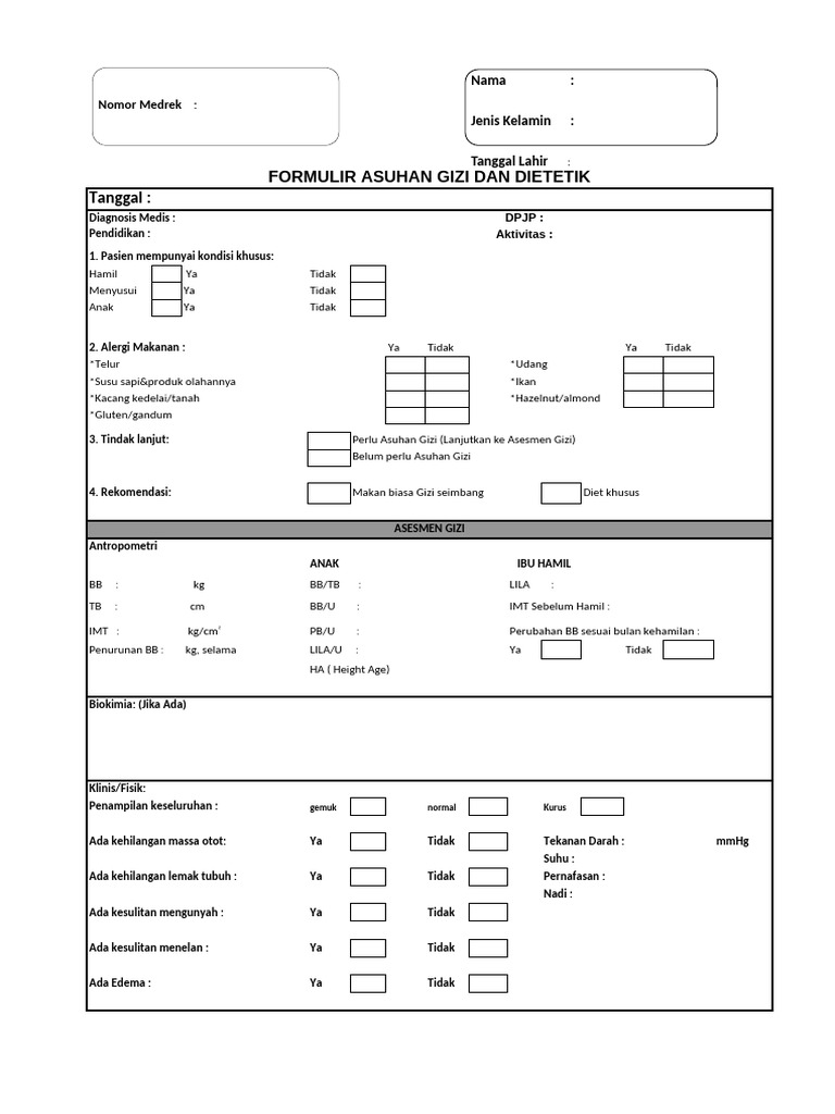 Form Asuhan Gizi | PDF