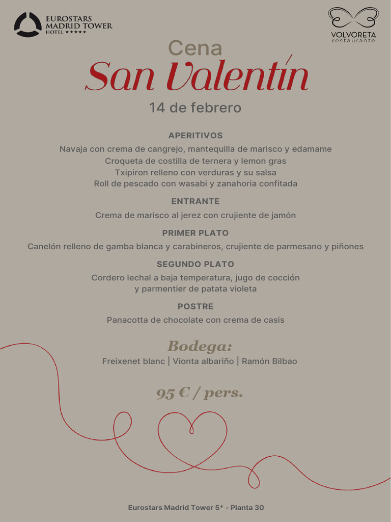 Menu Madrid Tower San Valentin Restaurante Volvoreta | PDF