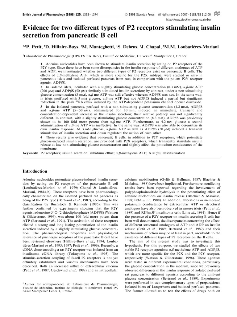 Evidence For Two Different Types of P2 Receptors Stimulating Insulin ...