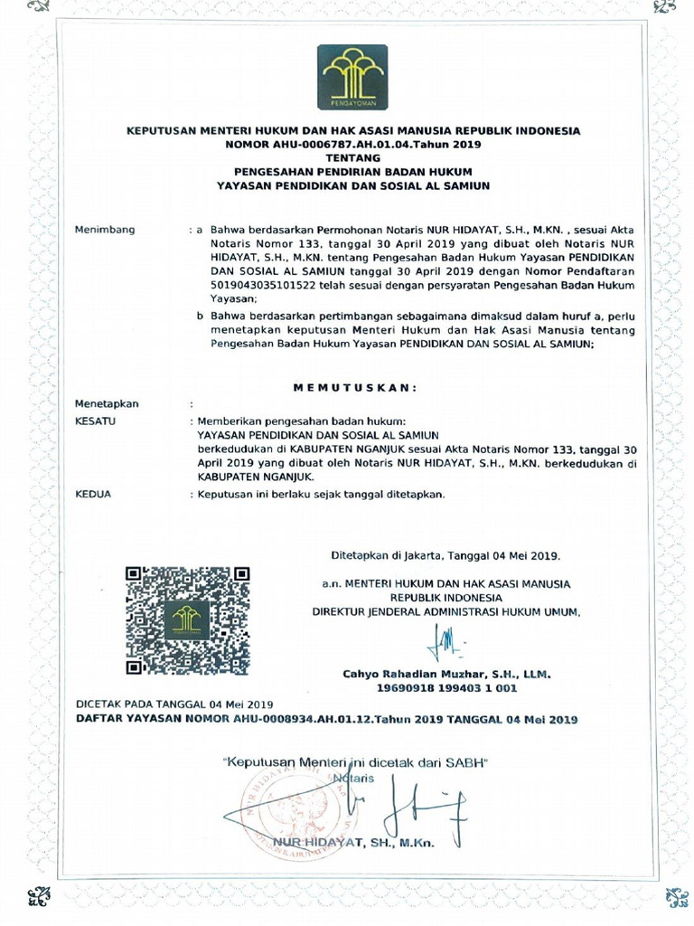 Scan Akta Pendirian Yayasan | PDF