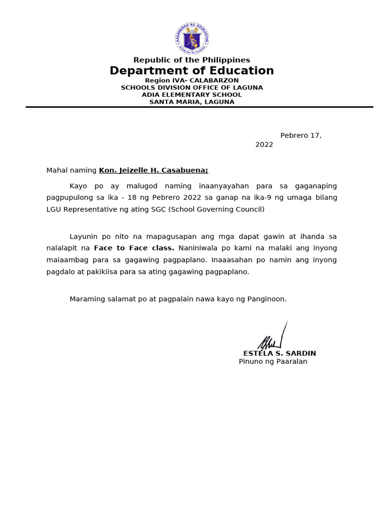 Letter of Invitation para Sa Meeting | PDF