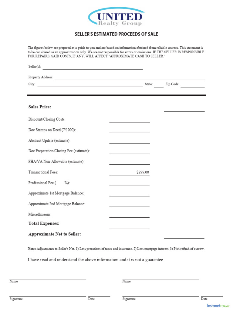 URG - Sellers Estimated Proceeds of Sale | PDF