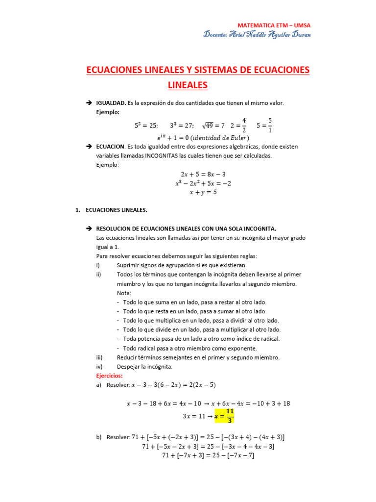 6. Ecuaciones Lineales y Sus Sistemas | PDF