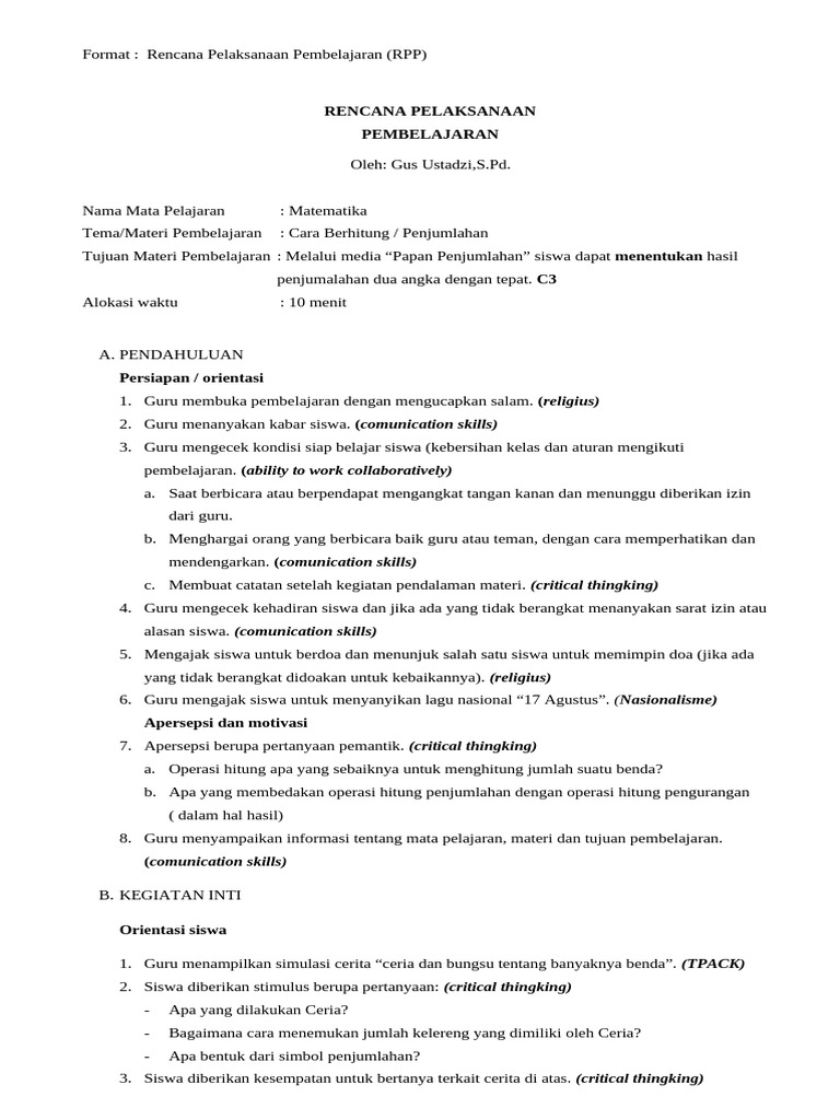 Format RPP CGP 10 REGULER | PDF
