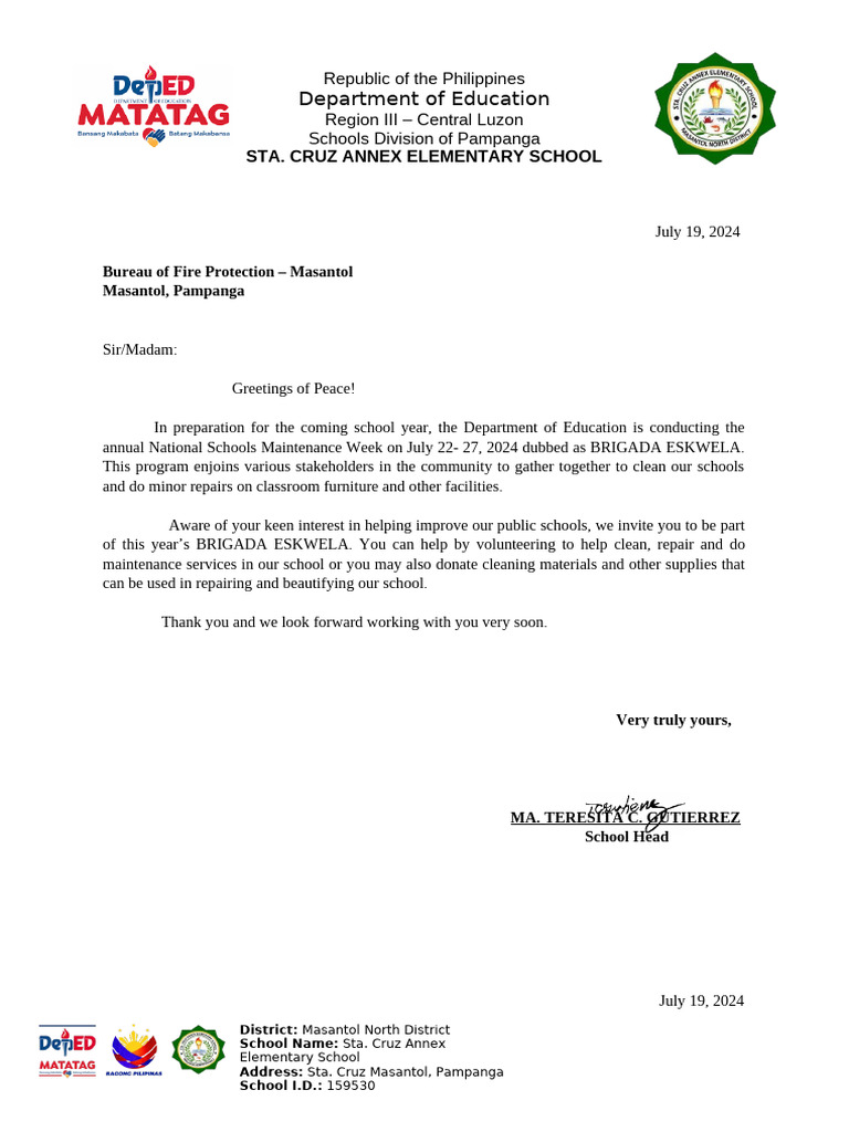 Letter of Invitation Brigada Eskwela | PDF | Philippines