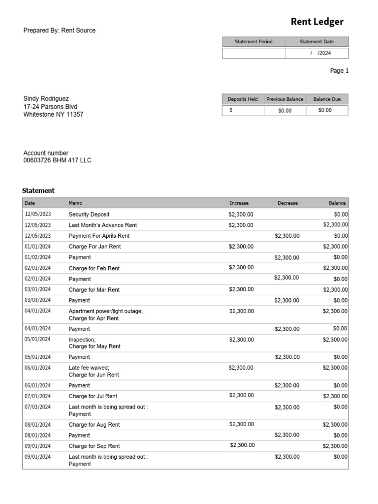 Rent Payment Ledger | PDF