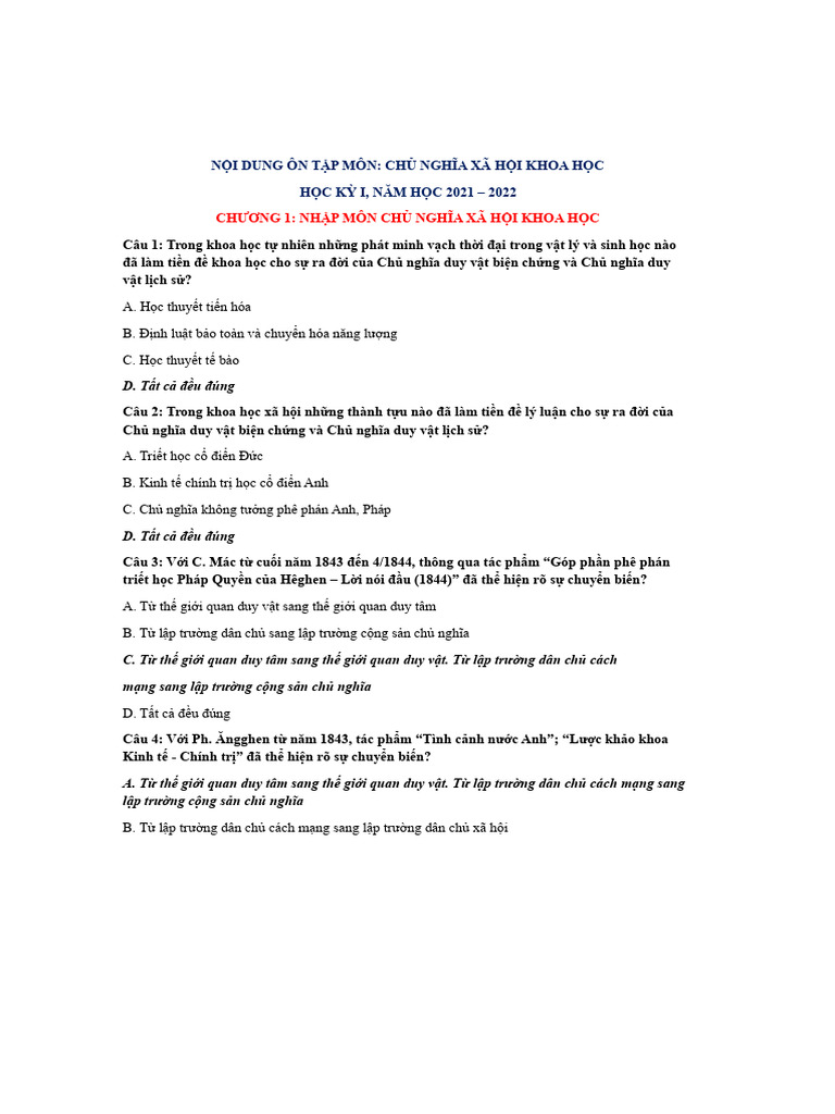 Dap An Bai Tap Trac Nghiem Chuong 1 Nhap Mon Chu Nghia Xa Hoi Khoa Hoc 77985 | PDF