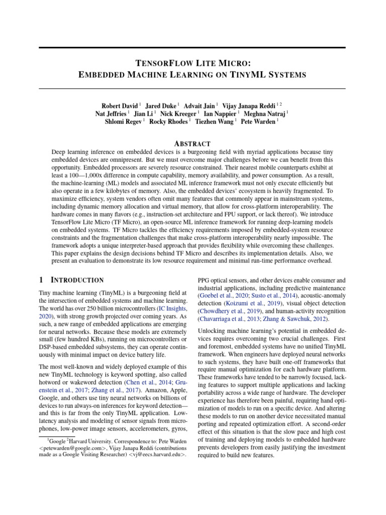 Tensorflow Lite Micro Embedded Machine L Pdf Embedded System