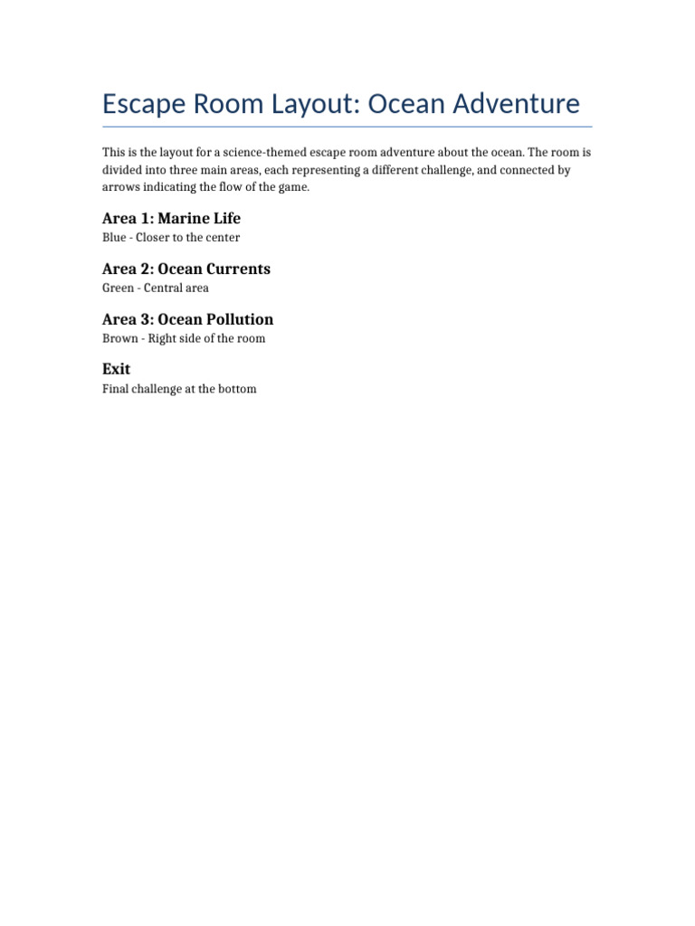 Escape Room Layout Ocean Adventure | PDF