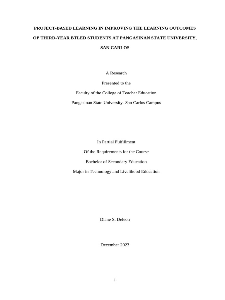 Project Based Learning in Improving The Learning Outcomes of Third Year ...