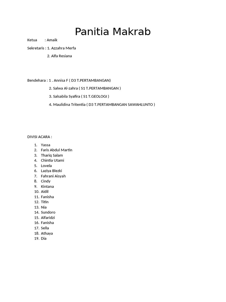 Panitia Makrab | PDF