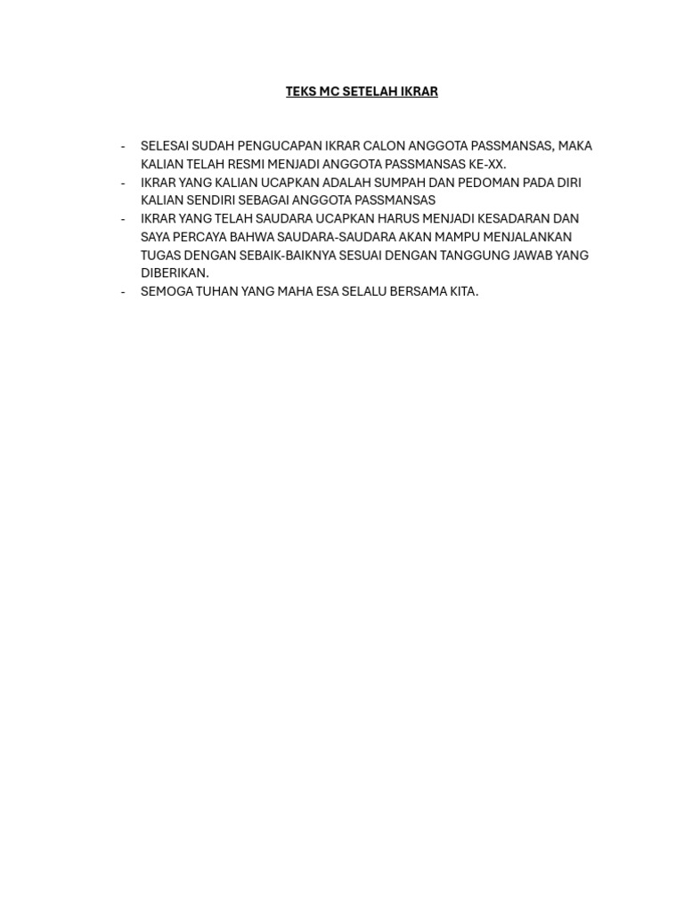Teks MC Setelah Ikrar | PDF