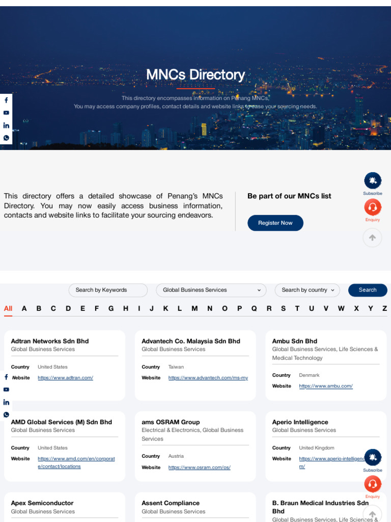 Penang MNCs Directory Overview | PDF | Companies