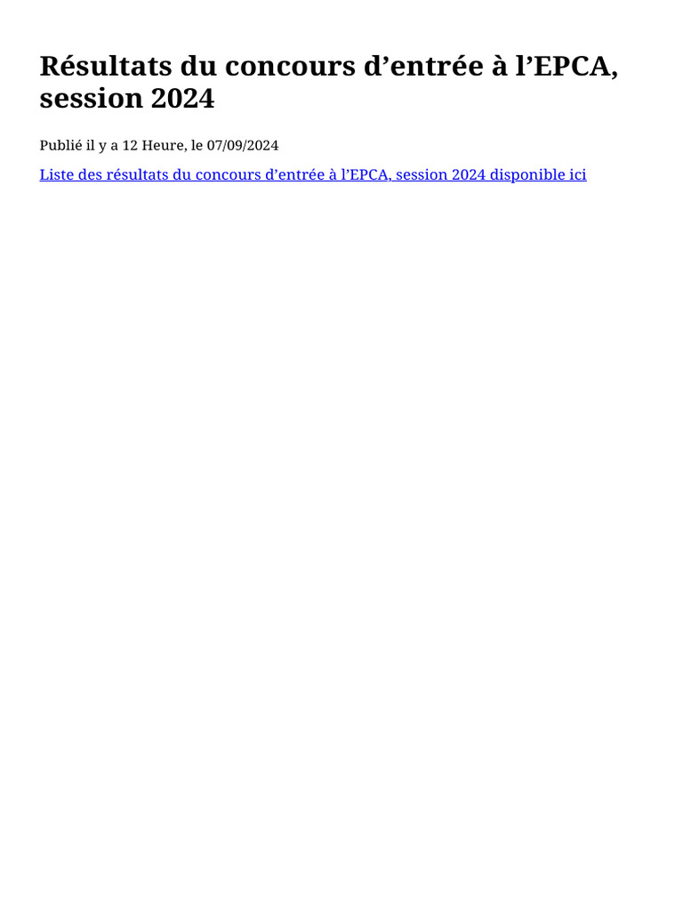 Résultats Du Concours D'entrée À l'EPCA, Session 2024 | PDF