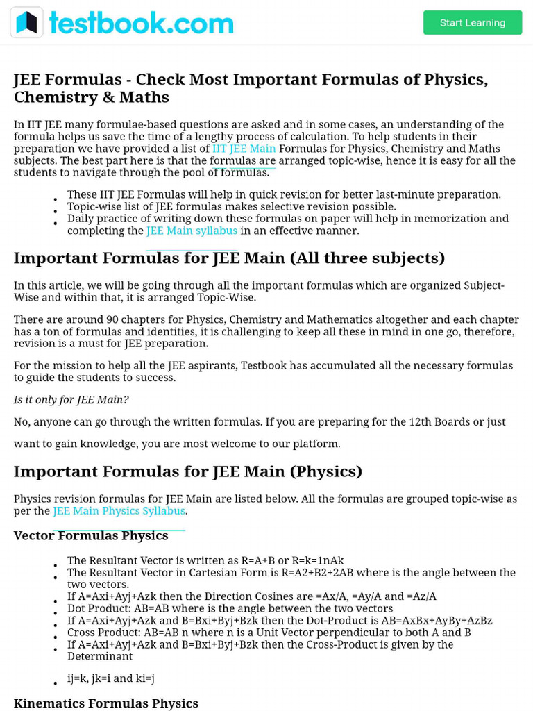 JEE Formulas | PDF