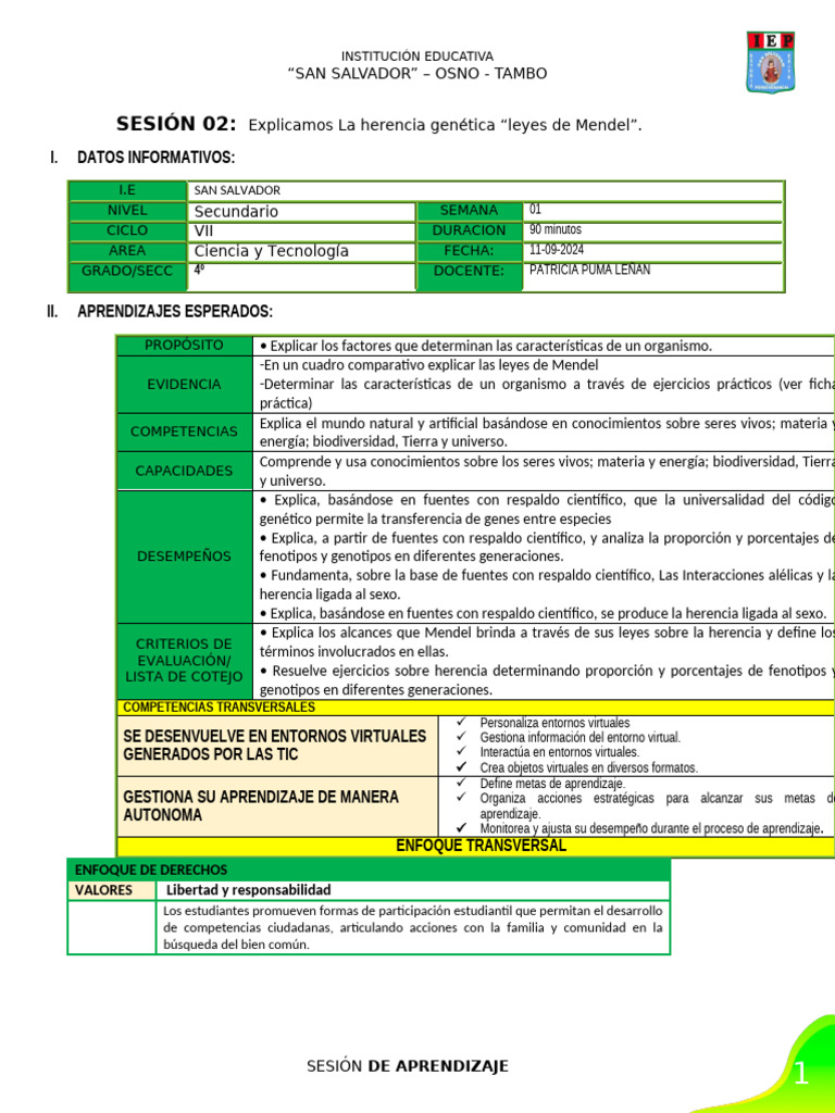 Sesión de Aprendizaje N°02 | PDF