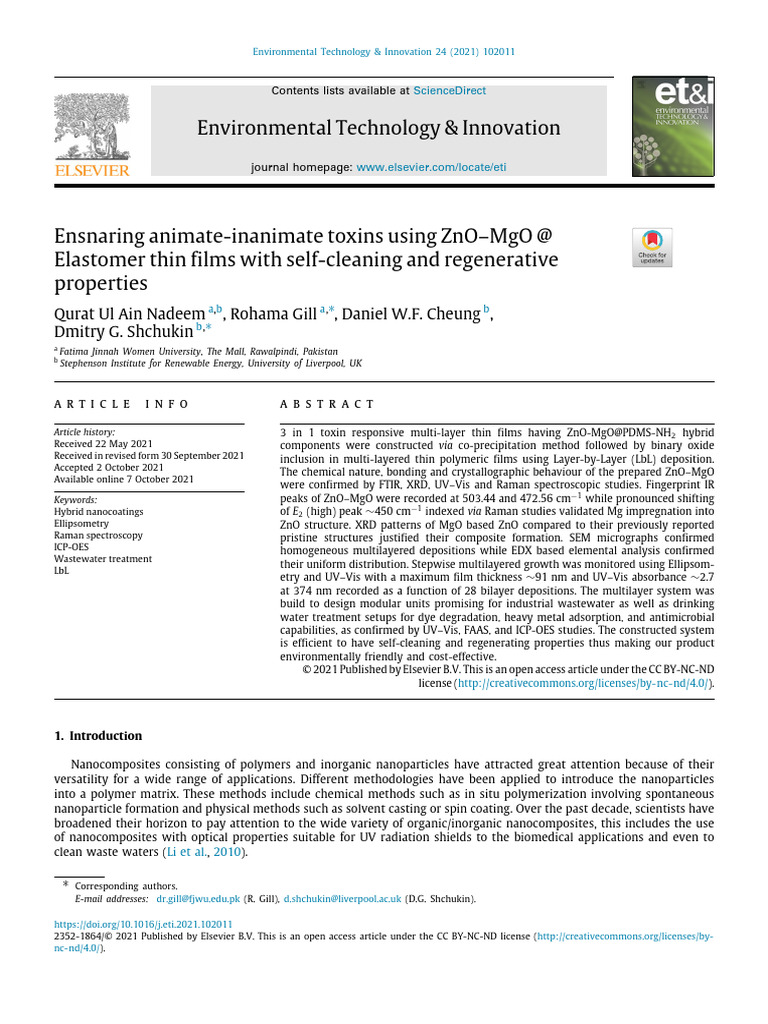 1 - Ensnaring Animate-Inanimate Toxins Using ZnO-MgO Elastomer Thin ...