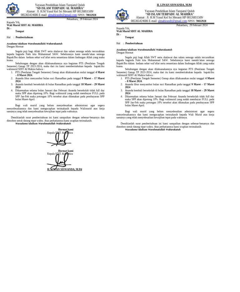 Surat PTS 2024-2025 | PDF