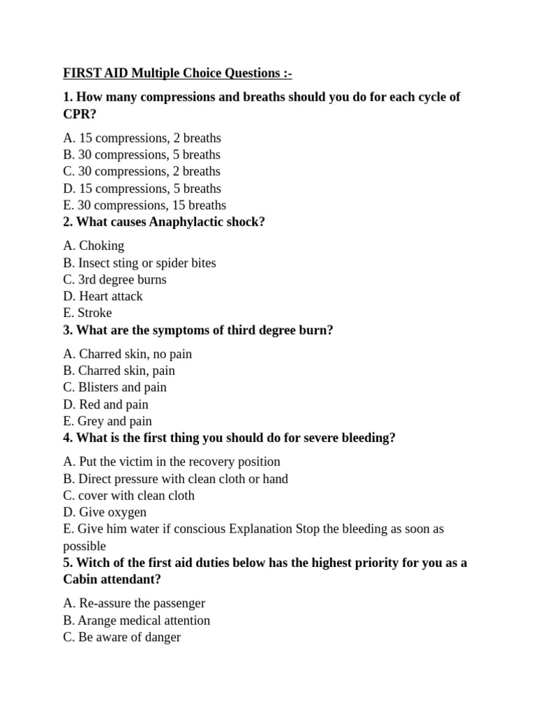 FIRST AID Multiple Choice Questions | PDF