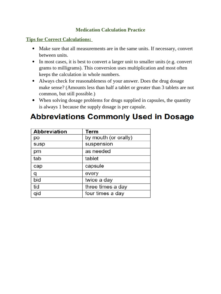 Pediatric Medication Calculation Guide | PDF | Dose (Biochemistry ...
