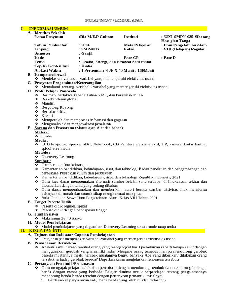 Modul Ajar Pertemuan Ke 1 | PDF