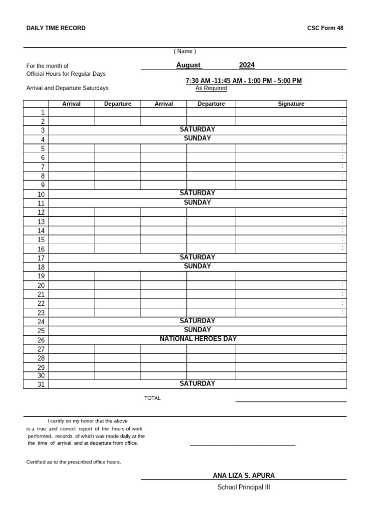 Dtr Lsb August 2024- Word | PDF