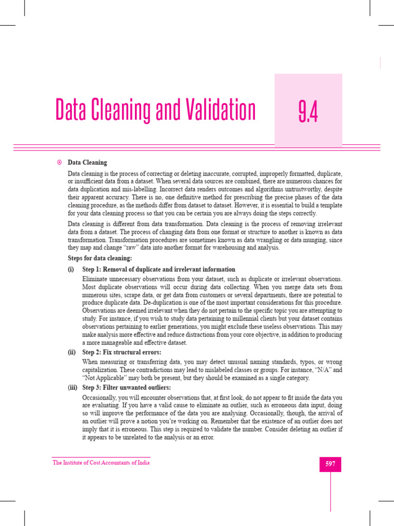 9.4 Data Cleaning and Validation | PDF