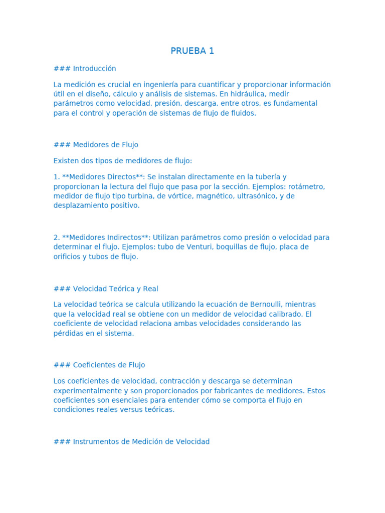 MEDICIÓN DEL FLUJO PRUEBAS | PDF