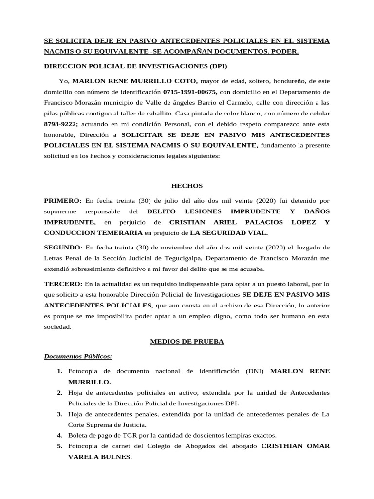 Revicion de Limpieza de Antecedentes Policiales en El Sistema Nacmis o ...