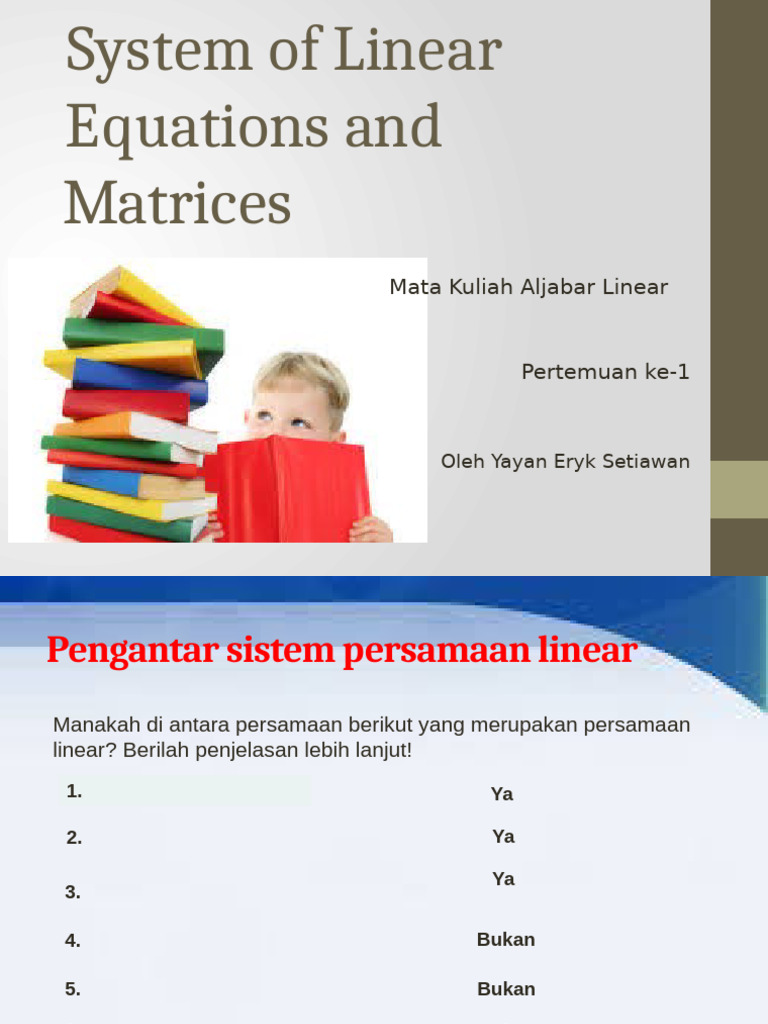 Pengantar Sistem Persamaan Linear Dan Eliminasi Gauss Selesai | PDF