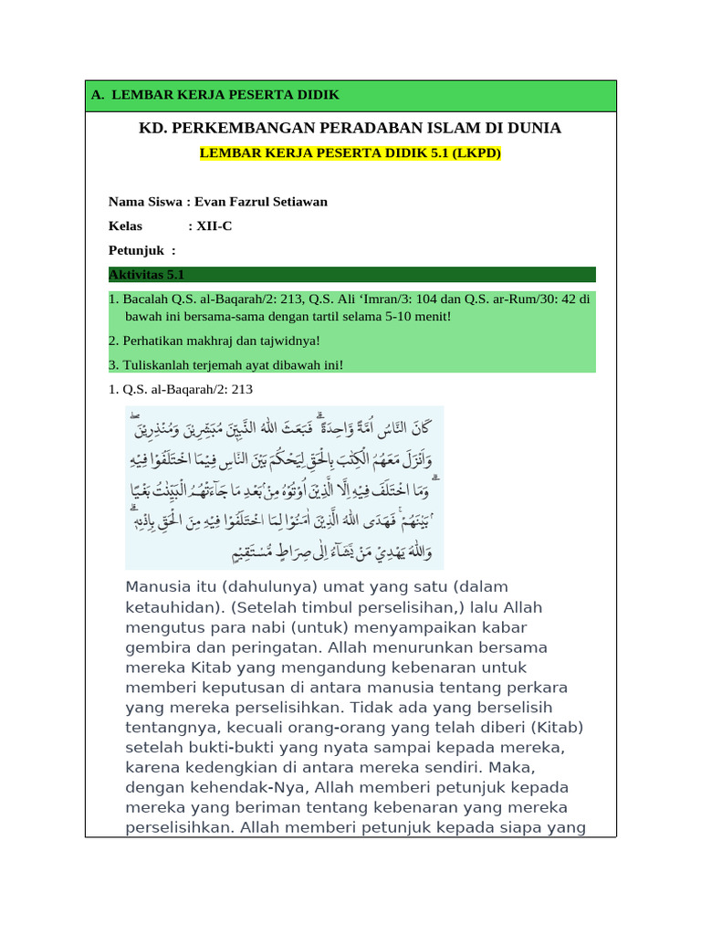 Tugas Pai Xii-C LKPD Evan Fazrul Seriawan | PDF