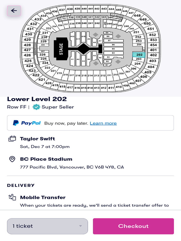 Taylor Swift Vancouver Tickets - BC Place Stadium - 12072024 Vivid ...