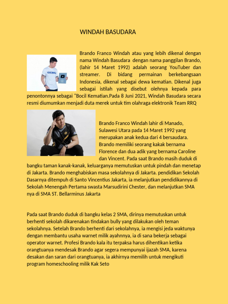 Biografi Windah Basudara: YouTuber Gaming | PDF | Characters Created