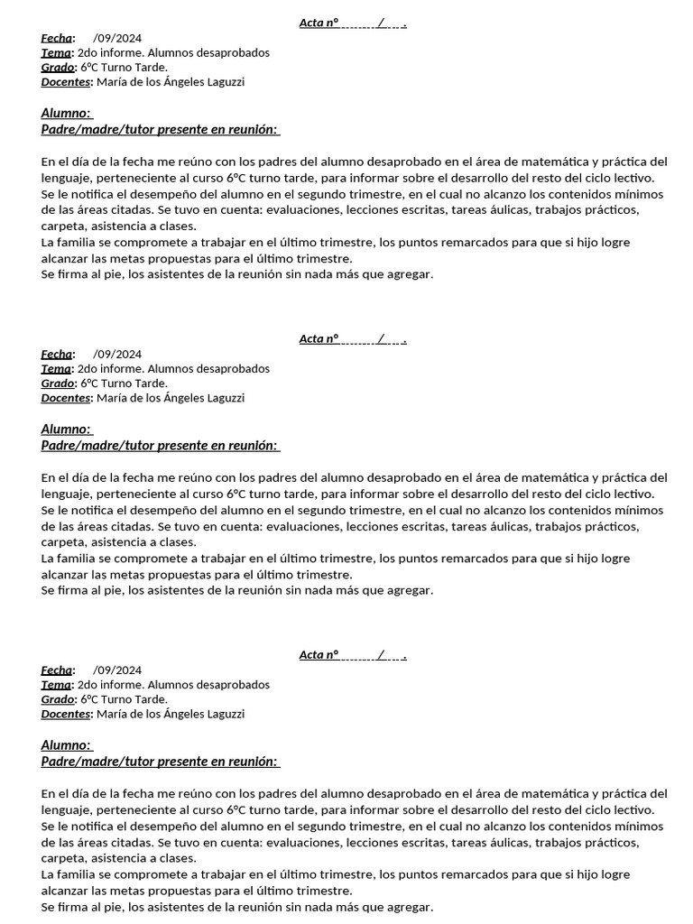 Acta Informe Desaprobado | PDF