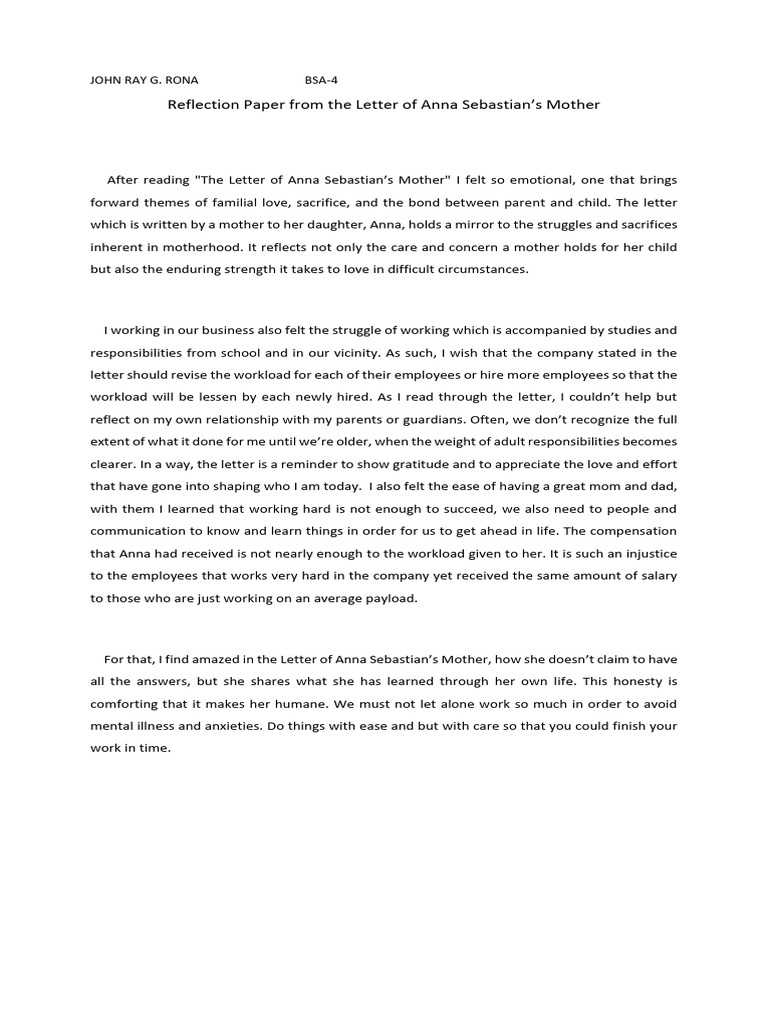 Reflection on Maternal Love and Sacrifice | PDF | Self-Improvement ...