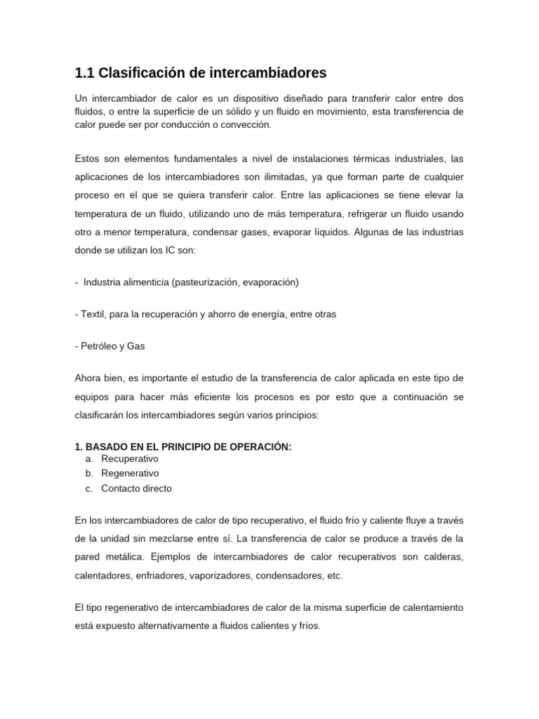 Clasificación de Intercambiadores de Calor | PDF | Intercambiador de calor | Calor