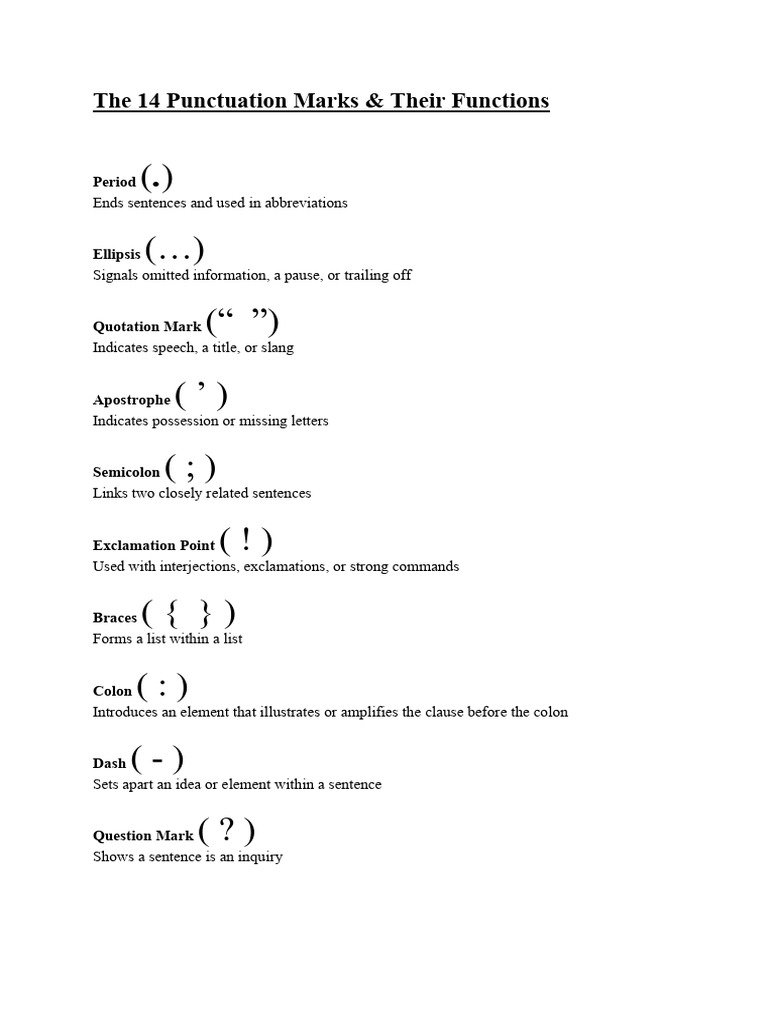 The 14 Punctuation Marks and Functions | PDF