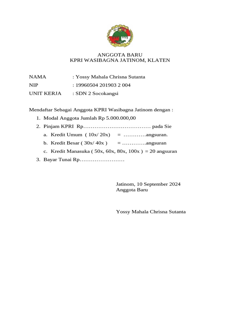 Blangko Anggota Kpri | PDF