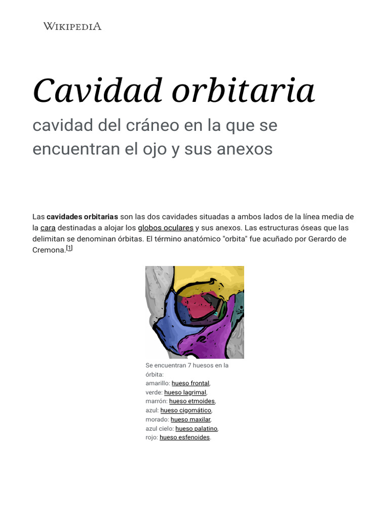 Cavidad Orbitaria - Wikipedia, La Enciclopedia Libre | PDF | Cabeza y ...