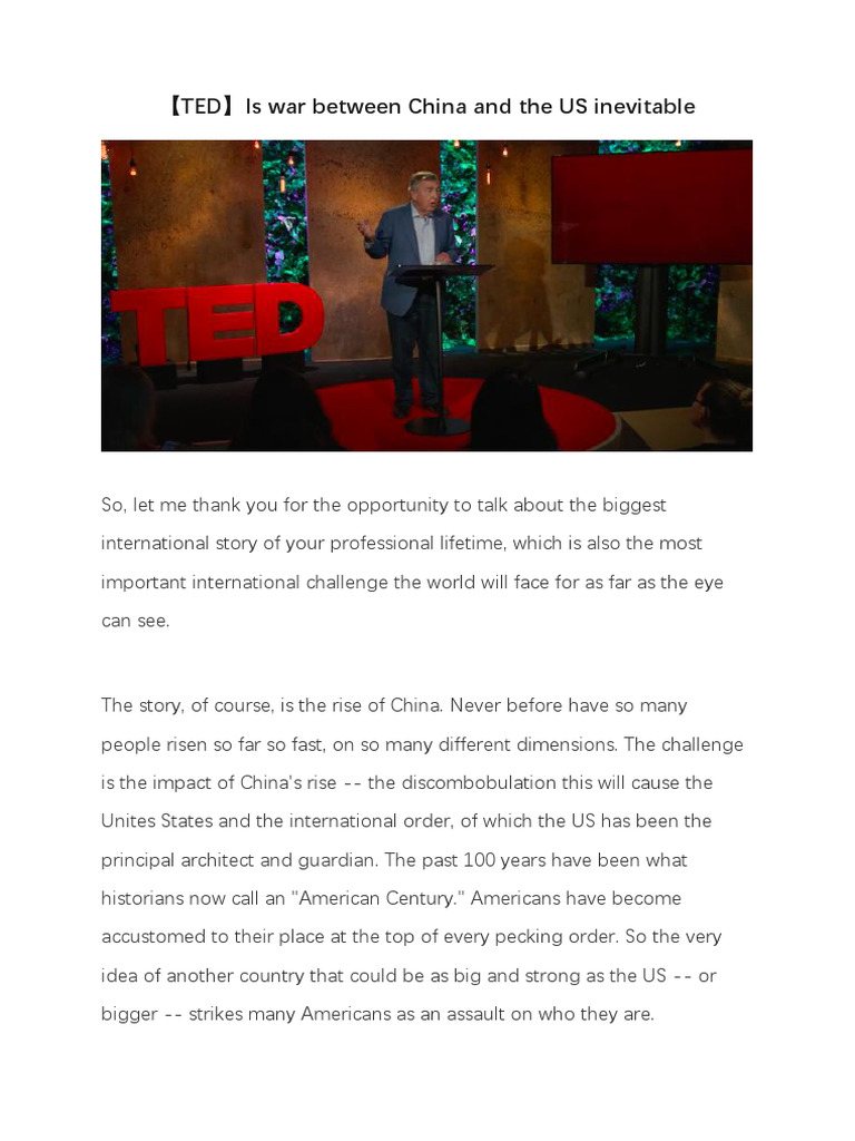 【TED】Is war between China and the US inevitable | PDF