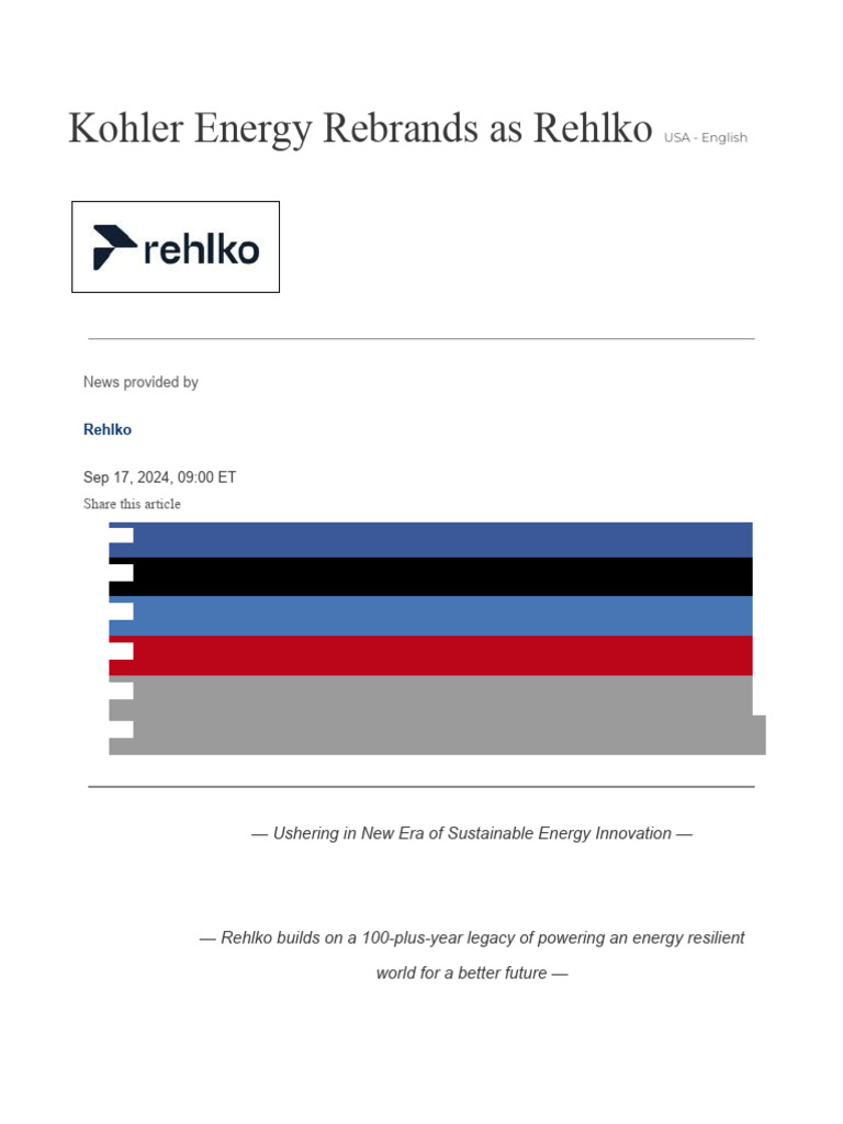 Kohler Energy Rebrands As Rehlko | PDF