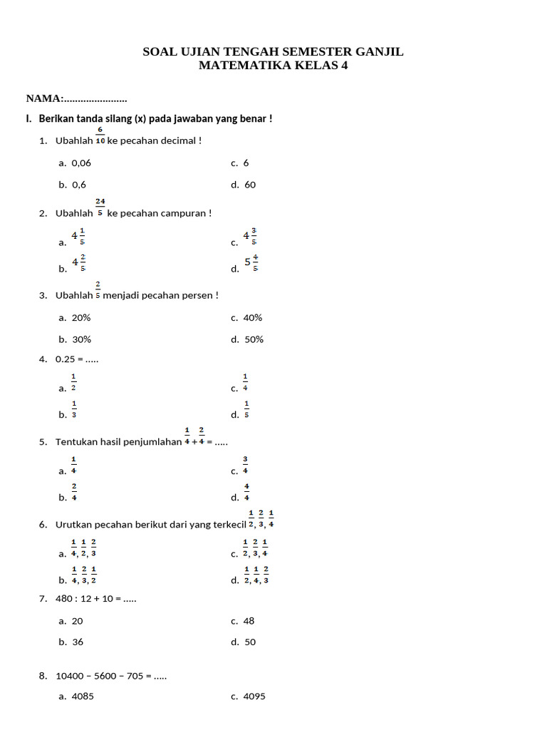 Soal UTS MM Kelas 4 Versi 1 | PDF