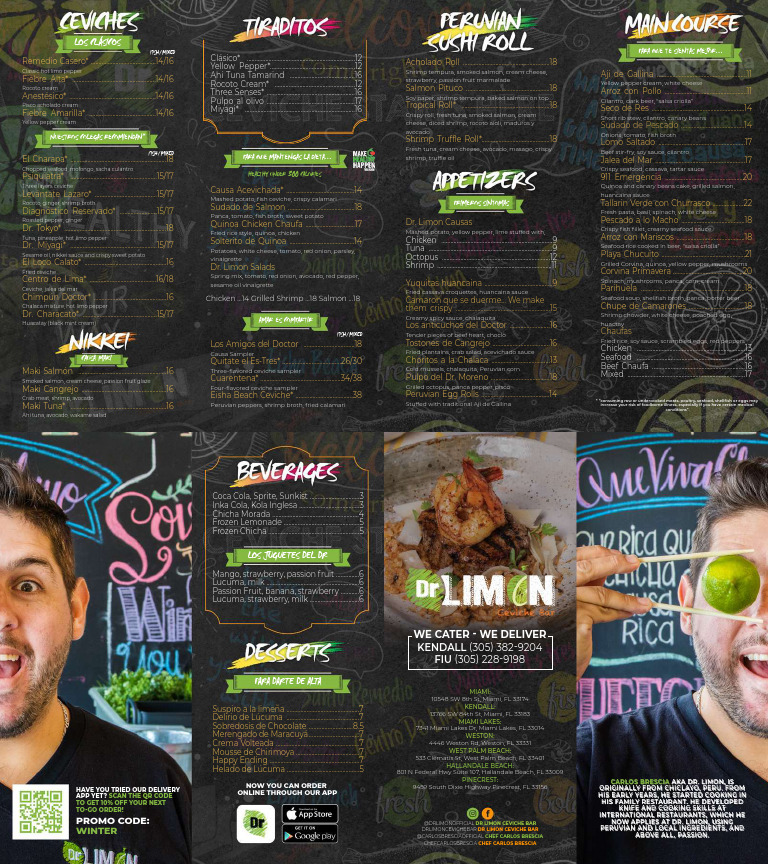 Menú de Ceviches y Platos Peruanos | PDF | Cocina | Cocina, comidas y vino